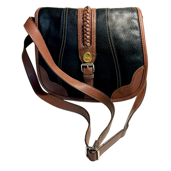 boc | Bags | Boc Faux Leather Black And Brown Flap Over Crossbody Bag ...
